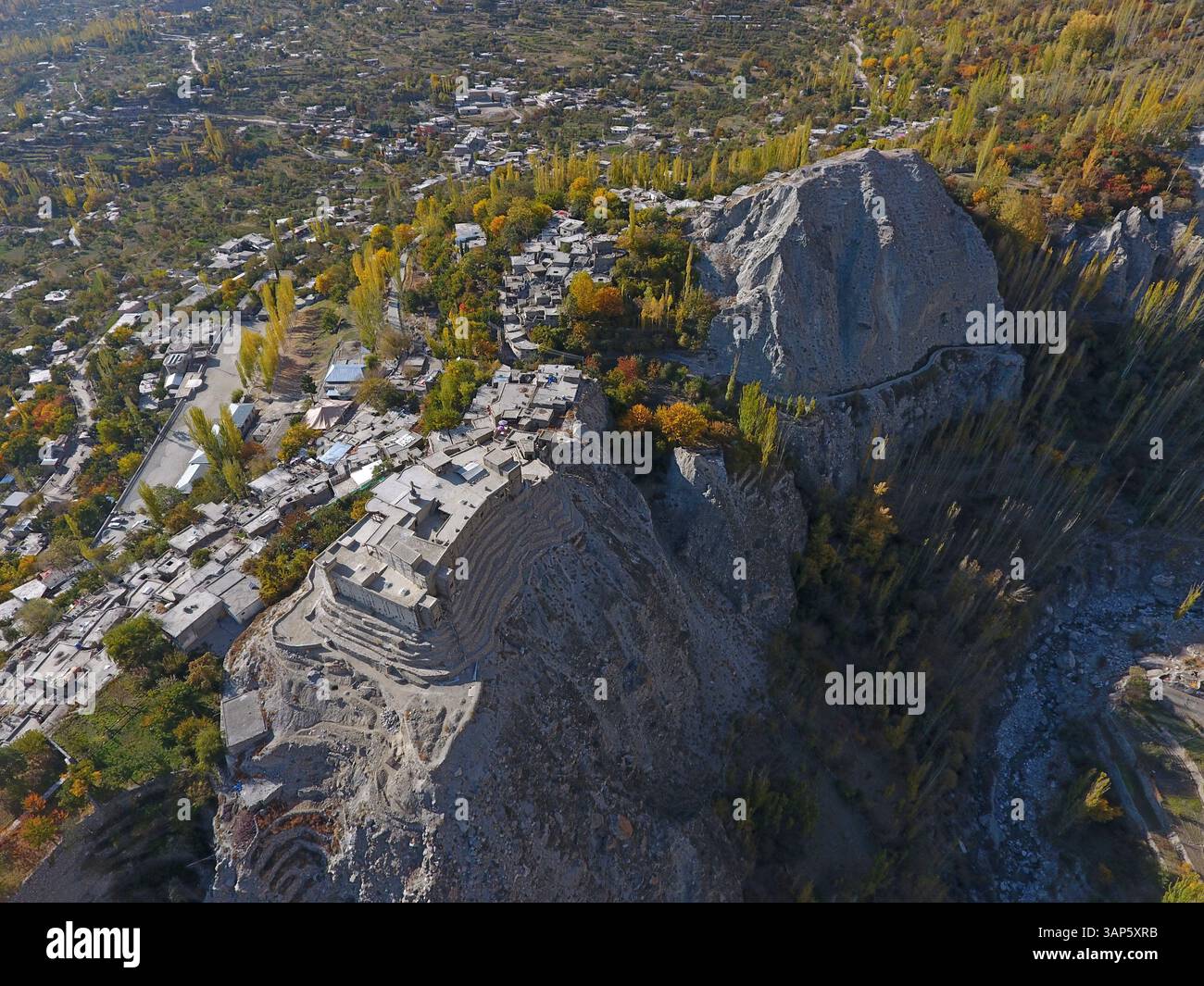 Aerial view of colorful Hunza Valley with Baltit Fort and Karimabad ...