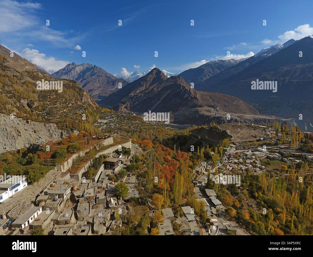 Aerial view of Hunza Valley with majestic mountains and picturesque ...