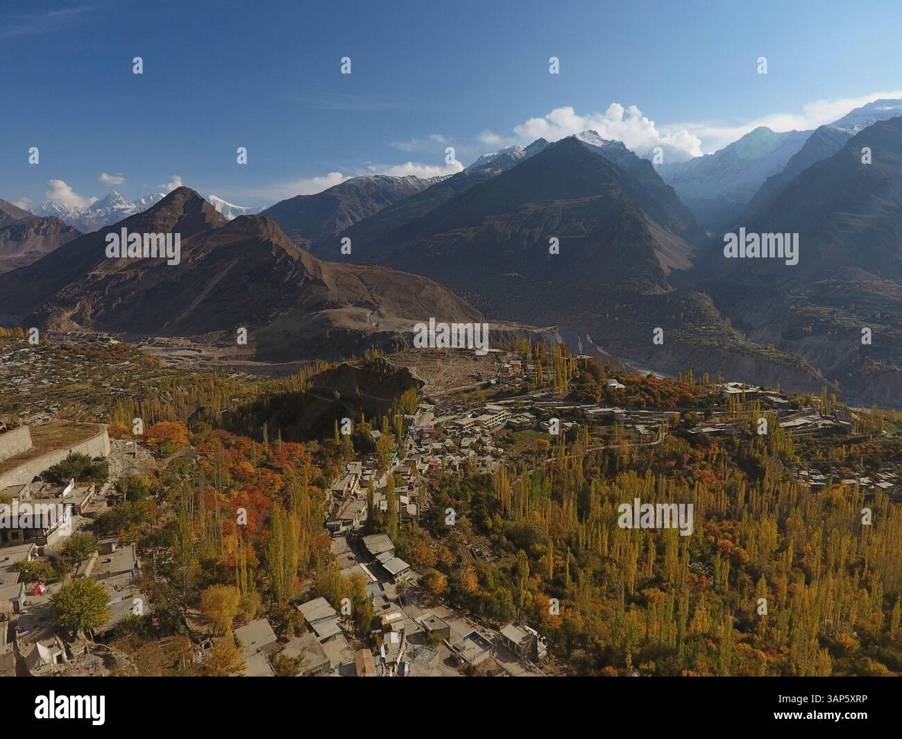 Aerial view of Hunza Valley with majestic mountains and picturesque ...
