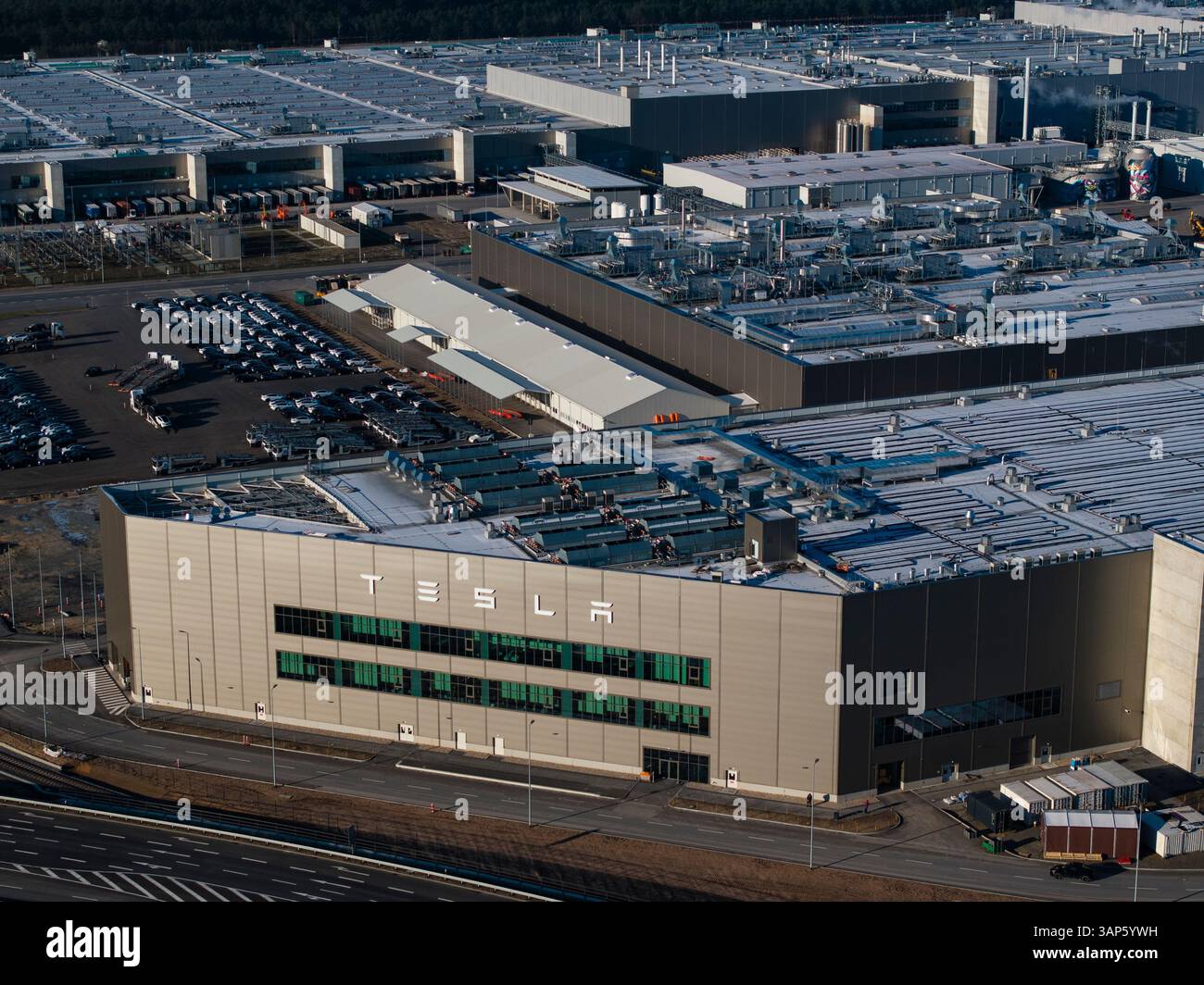 Berlin, Germany - 08 January 2023: Aerial view of Tesla Gigafactory ...