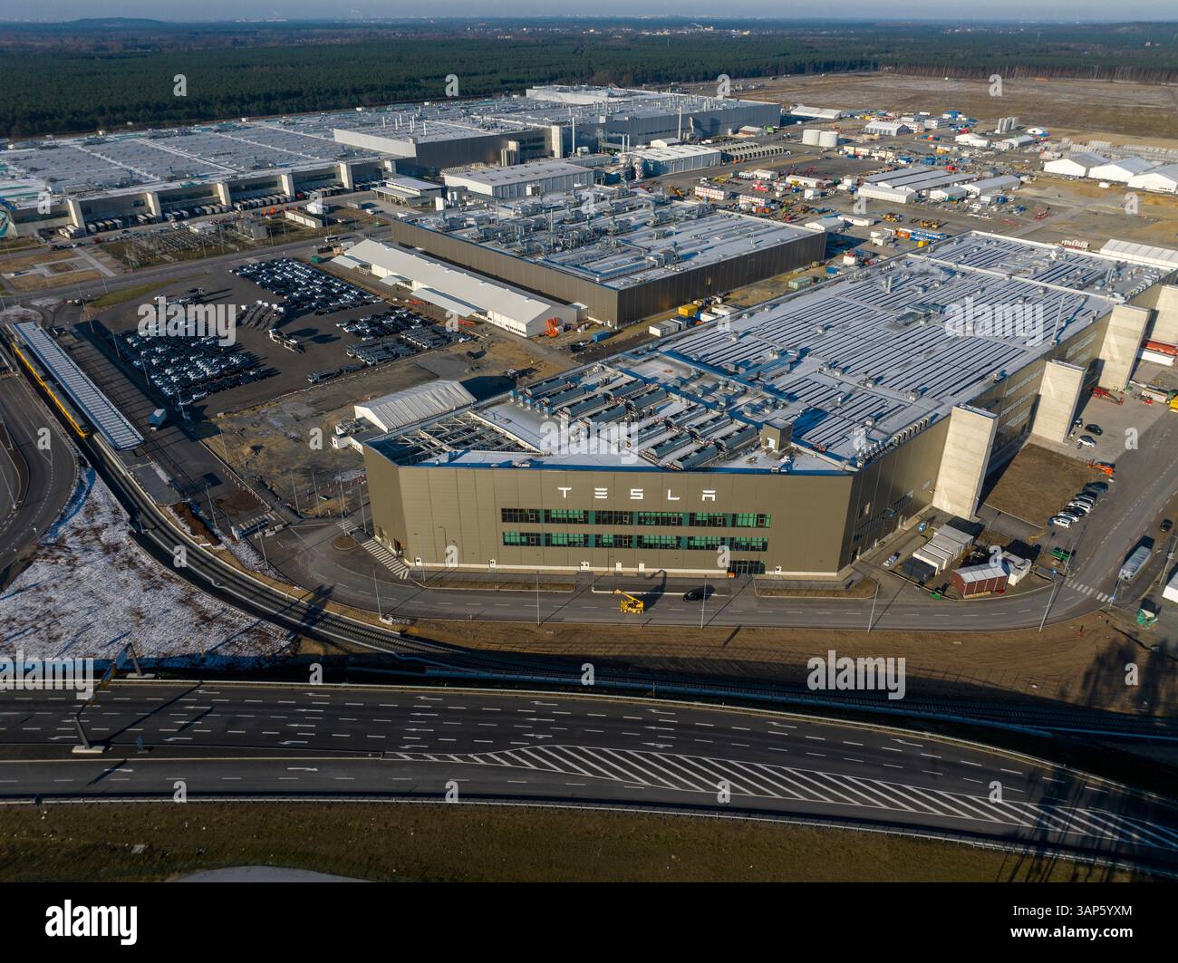Berlin, Germany - 08 January 2023: Aerial view of Tesla Gigafactory ...