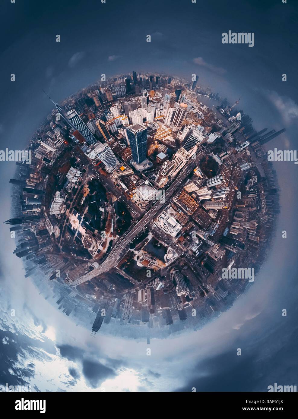 Aerial view of a vibrant and bustling cityscape with modern skyscrapers ...