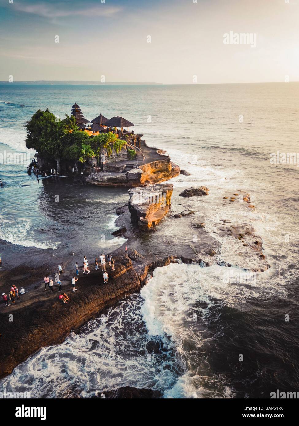 Aerial view of Tanah Lot Temple at sunset in Bali, Indonesia Stock ...