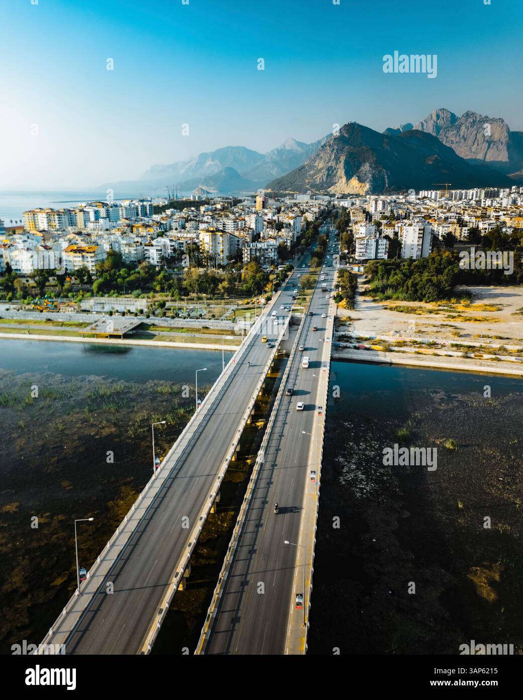 Aerial view of bridge with cityscape view in Antalya, Turkey Stock ...
