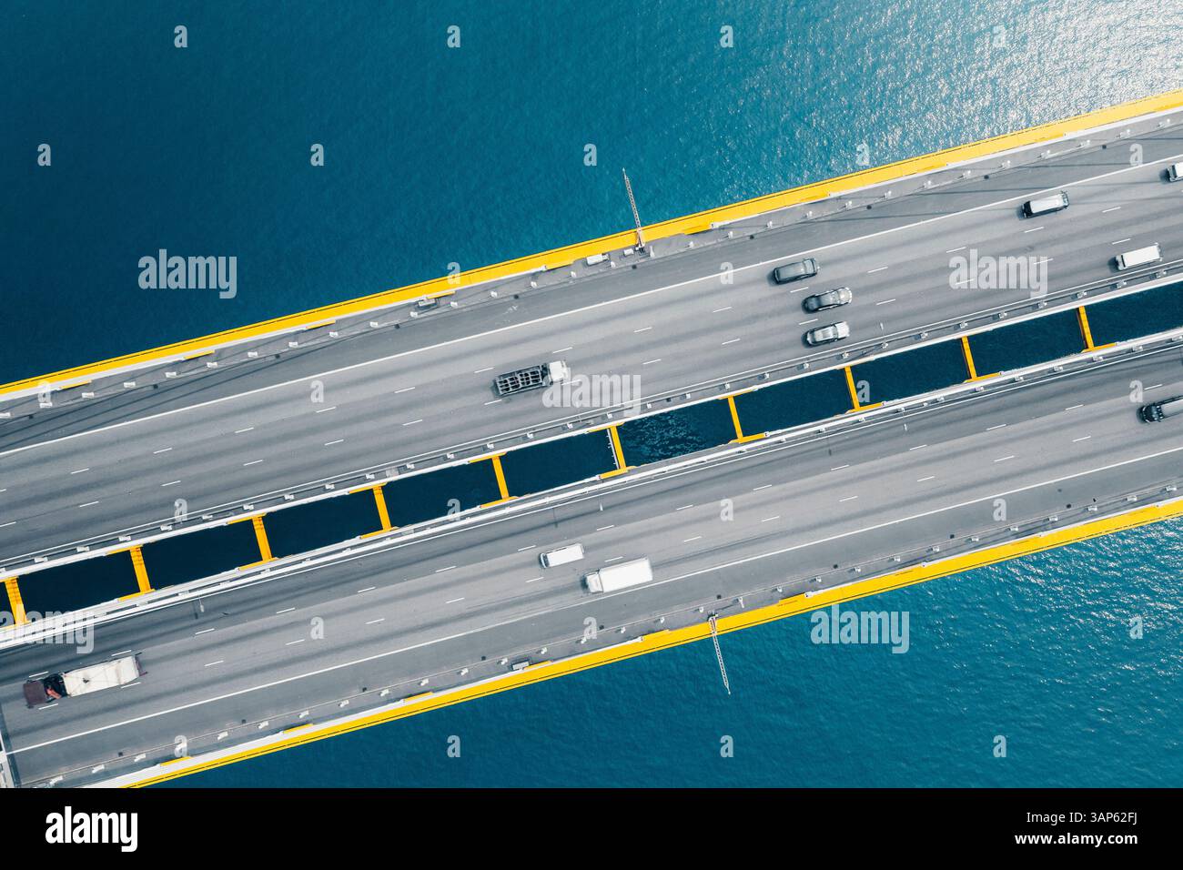 Aerial view of Ting Kau Bridge, a landmark coastal bridge and airport ...