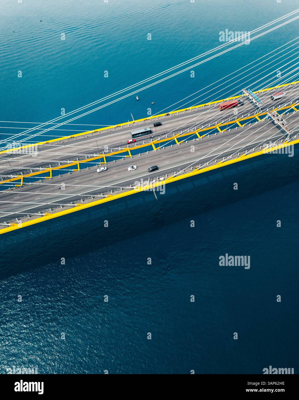 Aerial view of Ting Kau Bridge, a landmark coastal bridge and airport ...