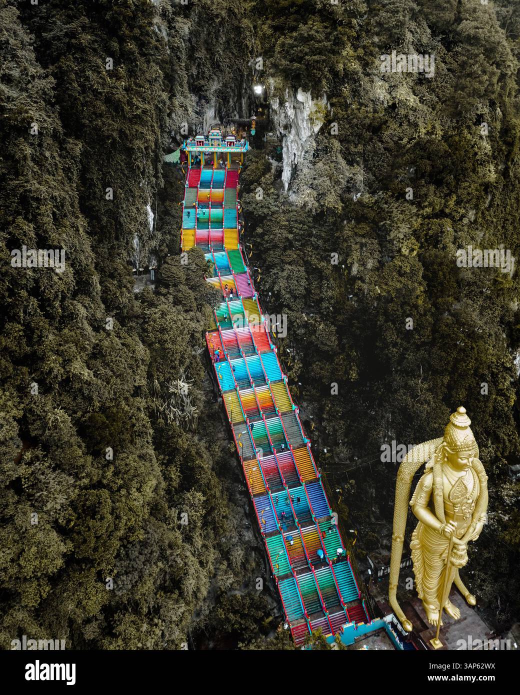 Aerial view of Rainbow Stars at Batu Caves, a famous Hindu temple and ...
