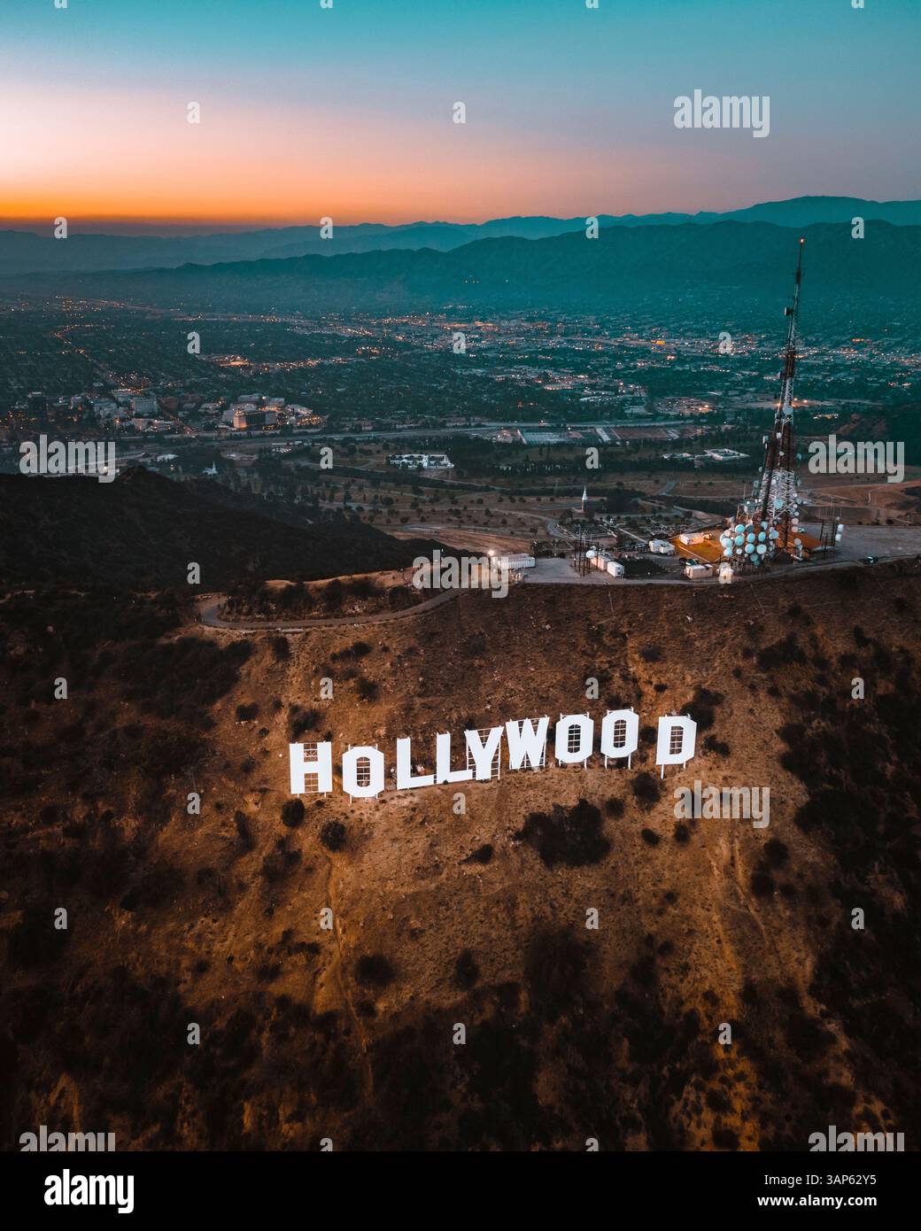 Los Angeles, United States - 25 July 2018: Aerial view of the Hollywood ...