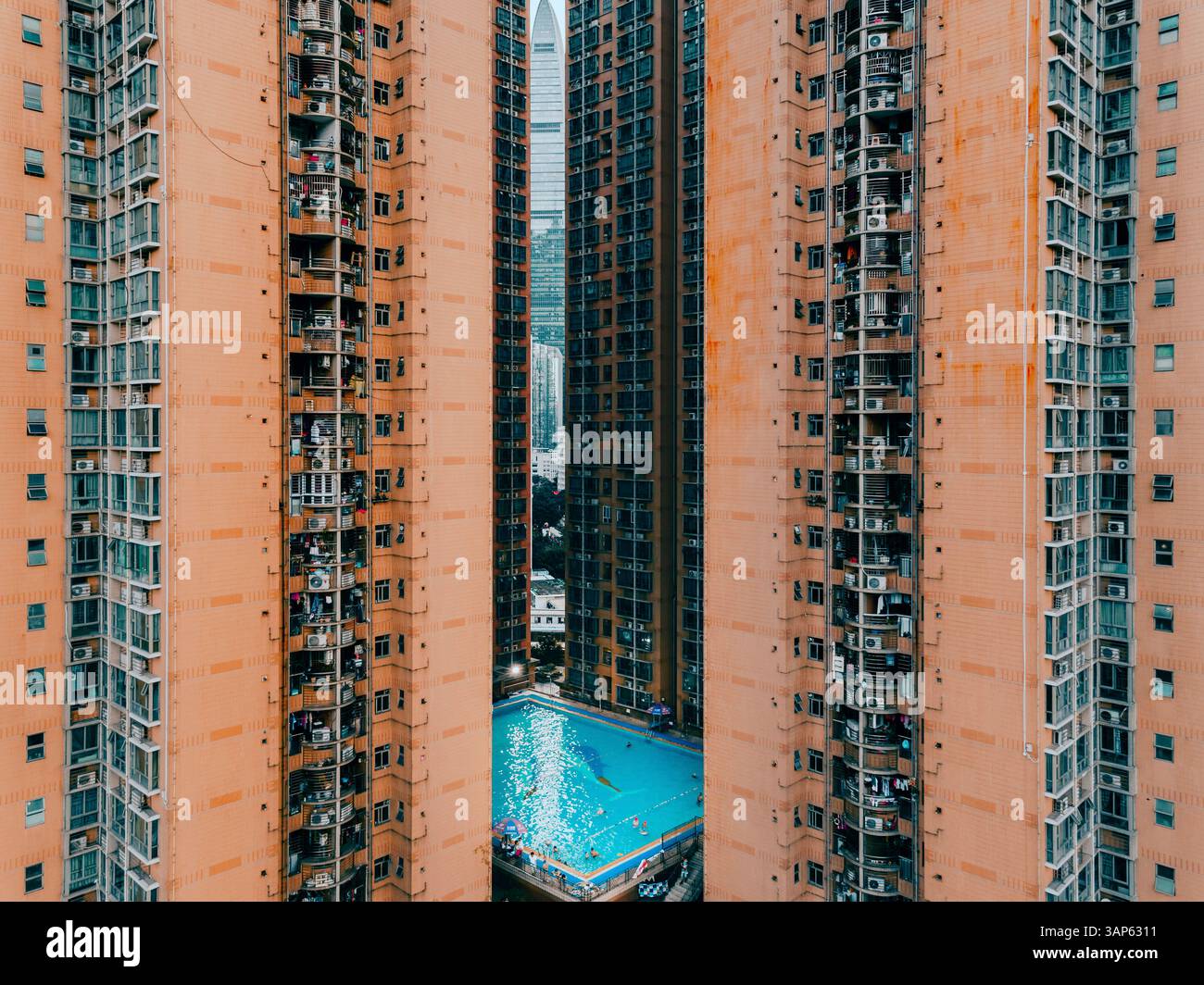 Aerial view of Shenzhen residential district with a swimming pool among ...