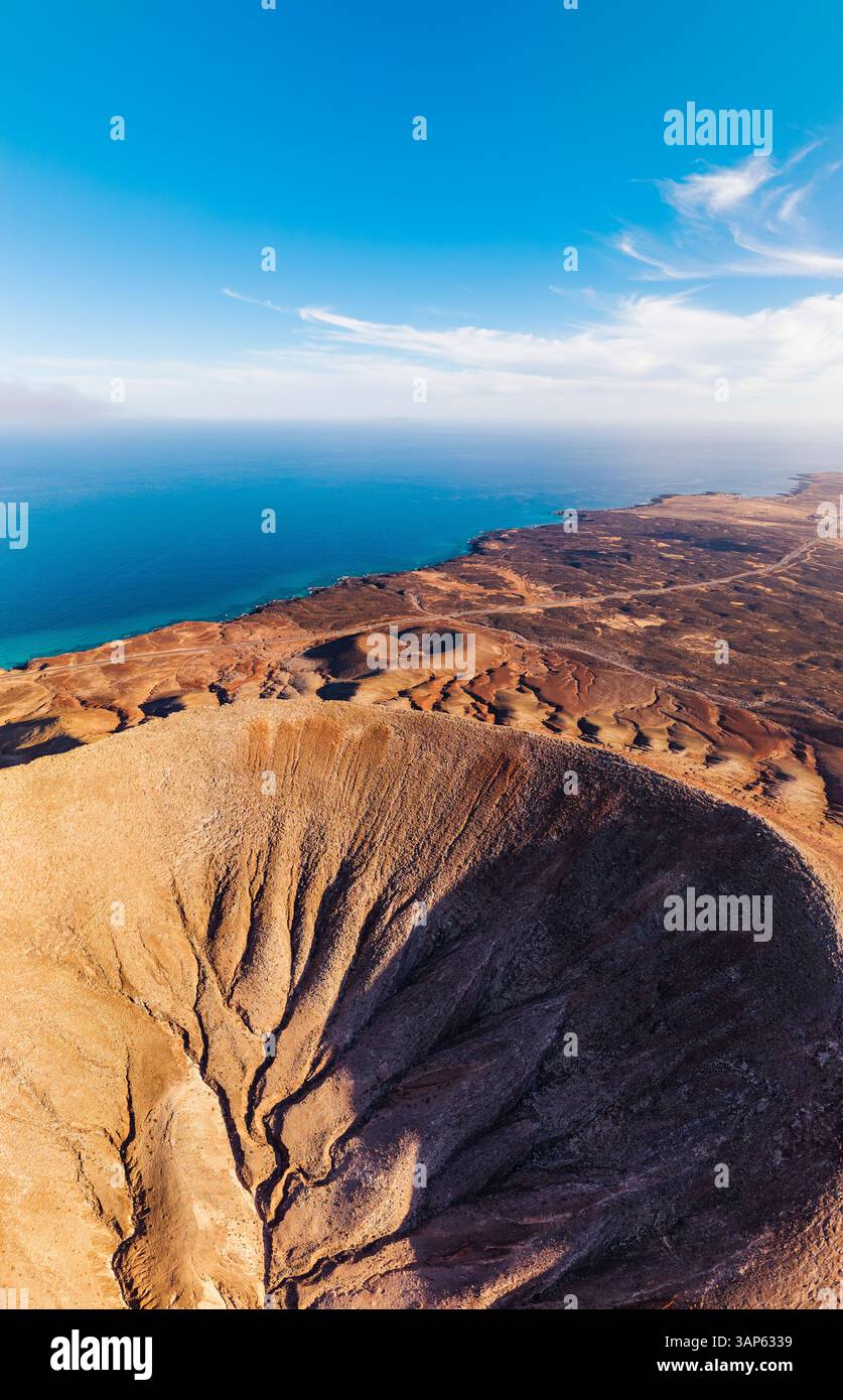 Aerial view of Montana Roja volcano and caldera with beautiful volcanic ...
