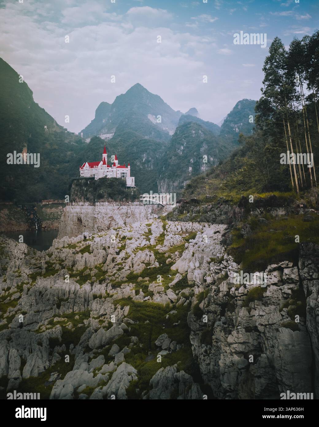 Aerial view of Jilong Castle Country Club, a german style castle on the ...