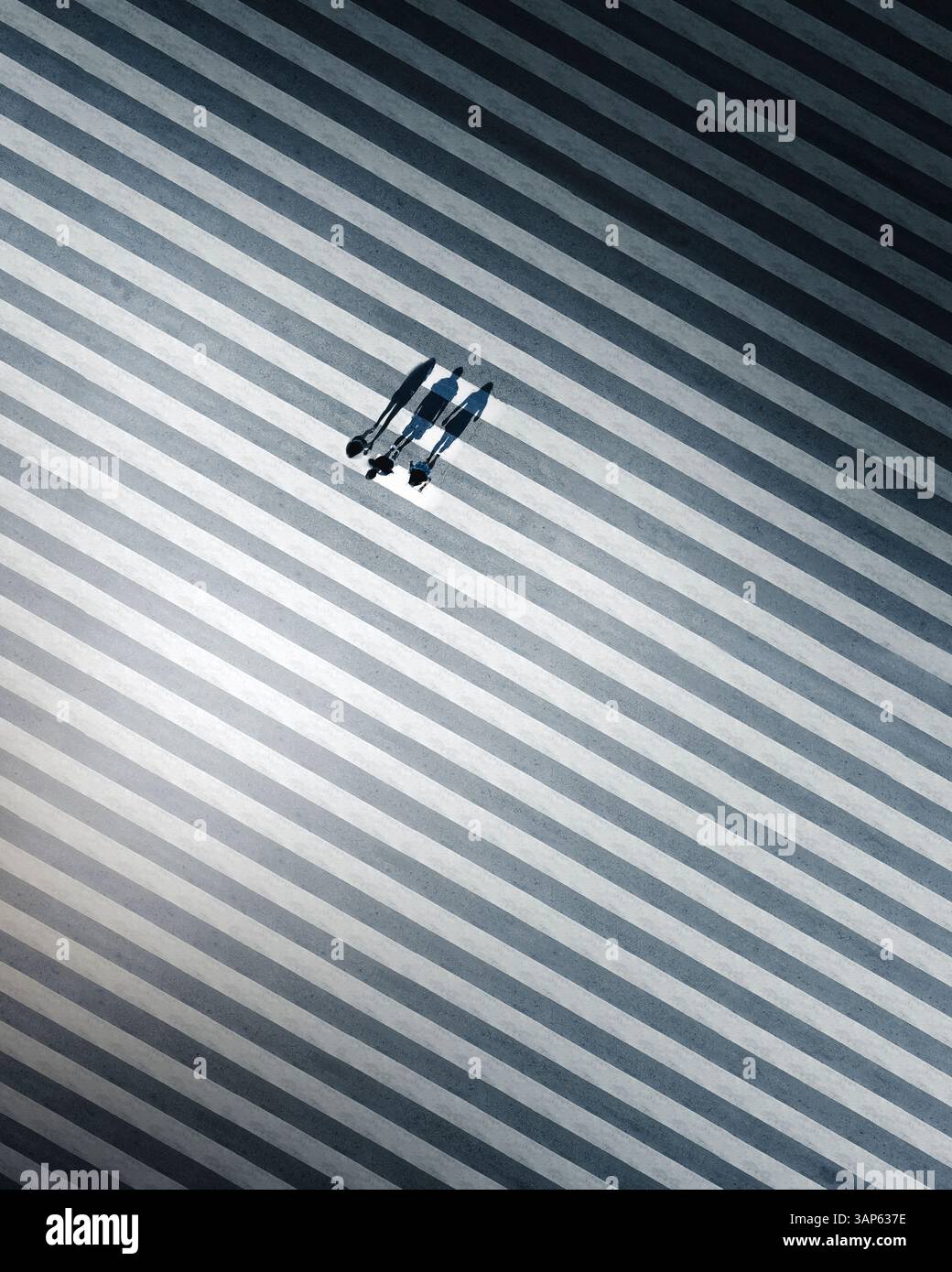 Aerial view of people crossing the road on white stripes, Chicago ...