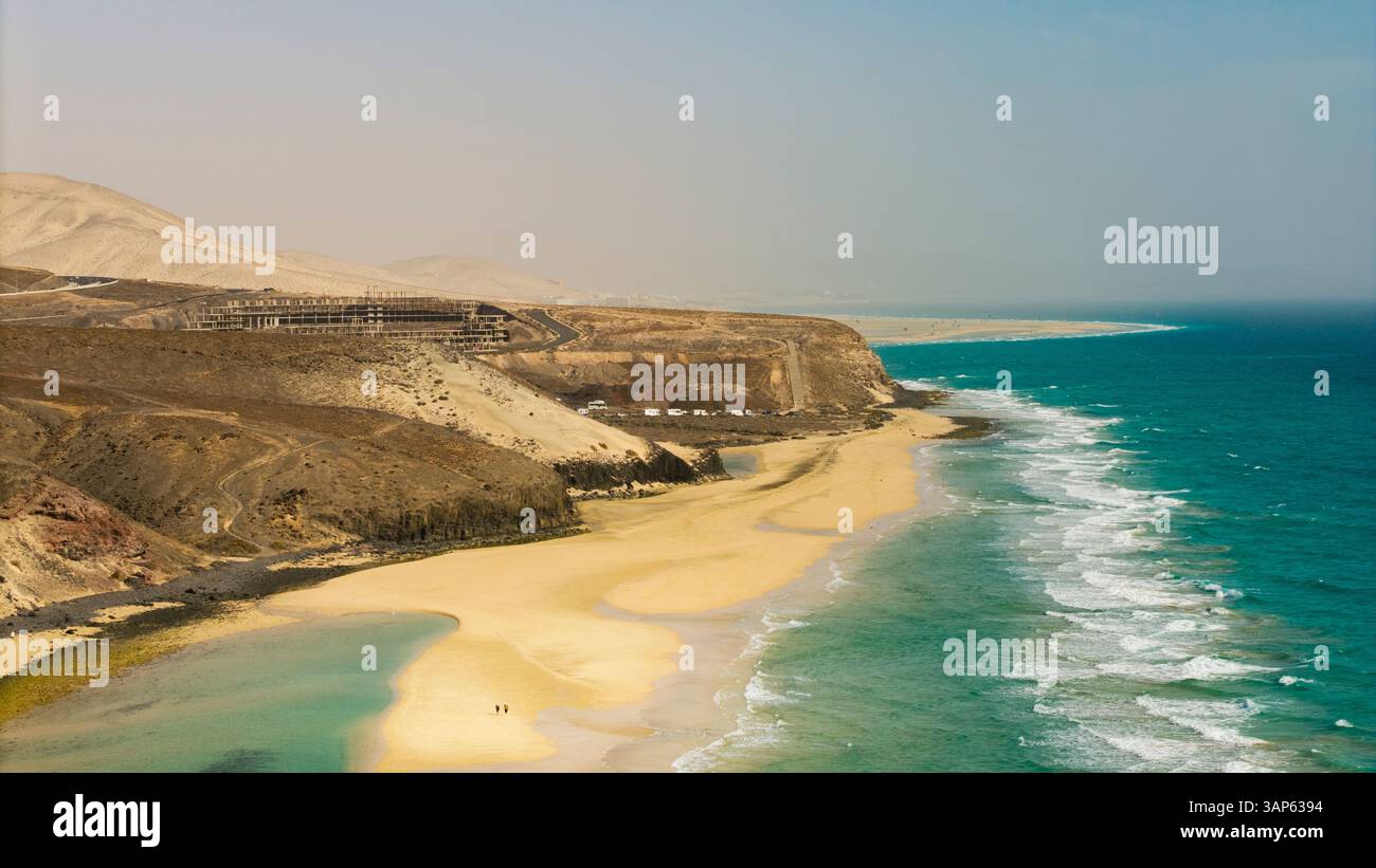 Aerial view of sotavento beach with sandy shores and waves ...