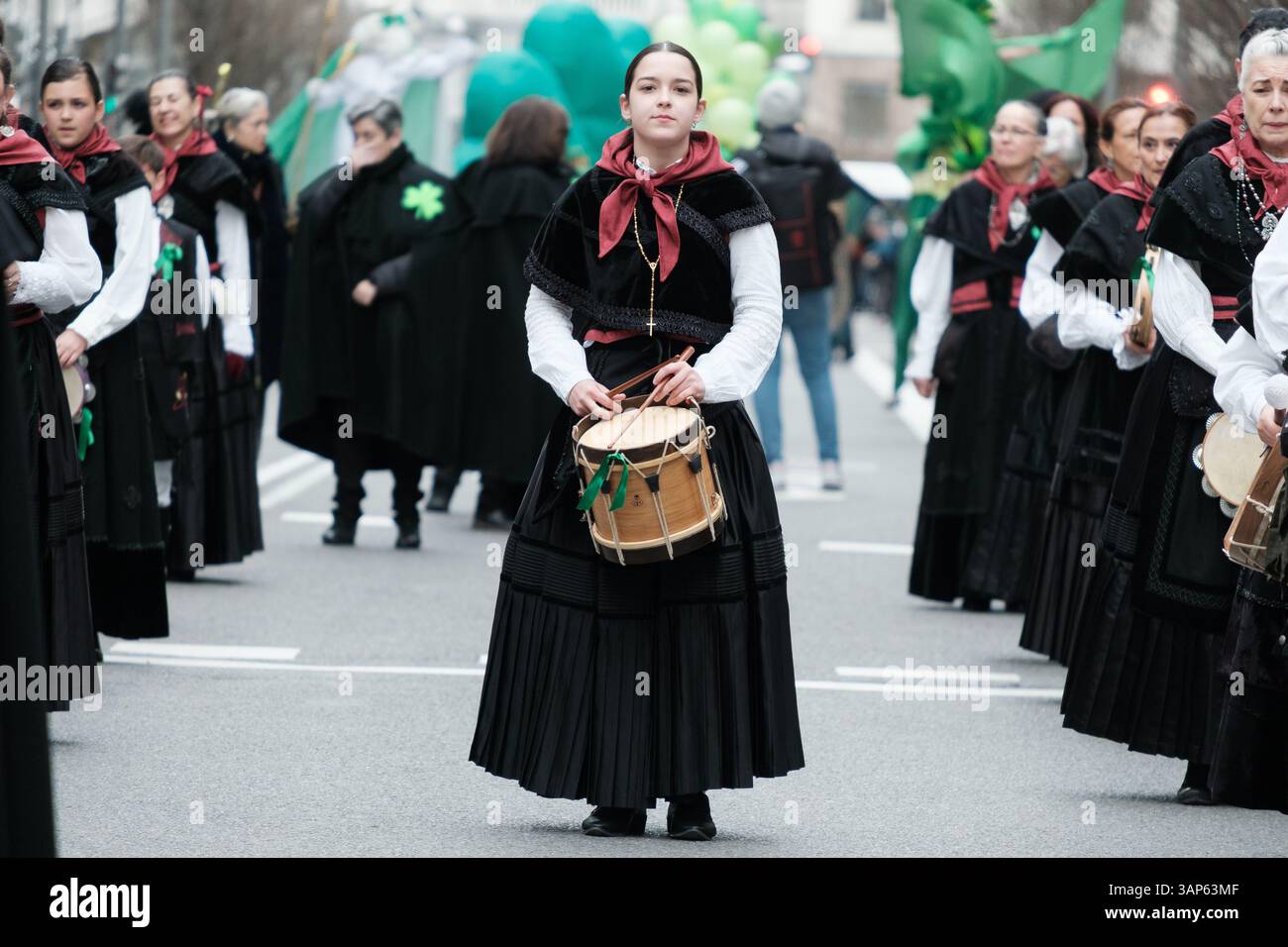 the Saint Patrick Day Parade on Gran Via Street in Madrid on March 15 ...