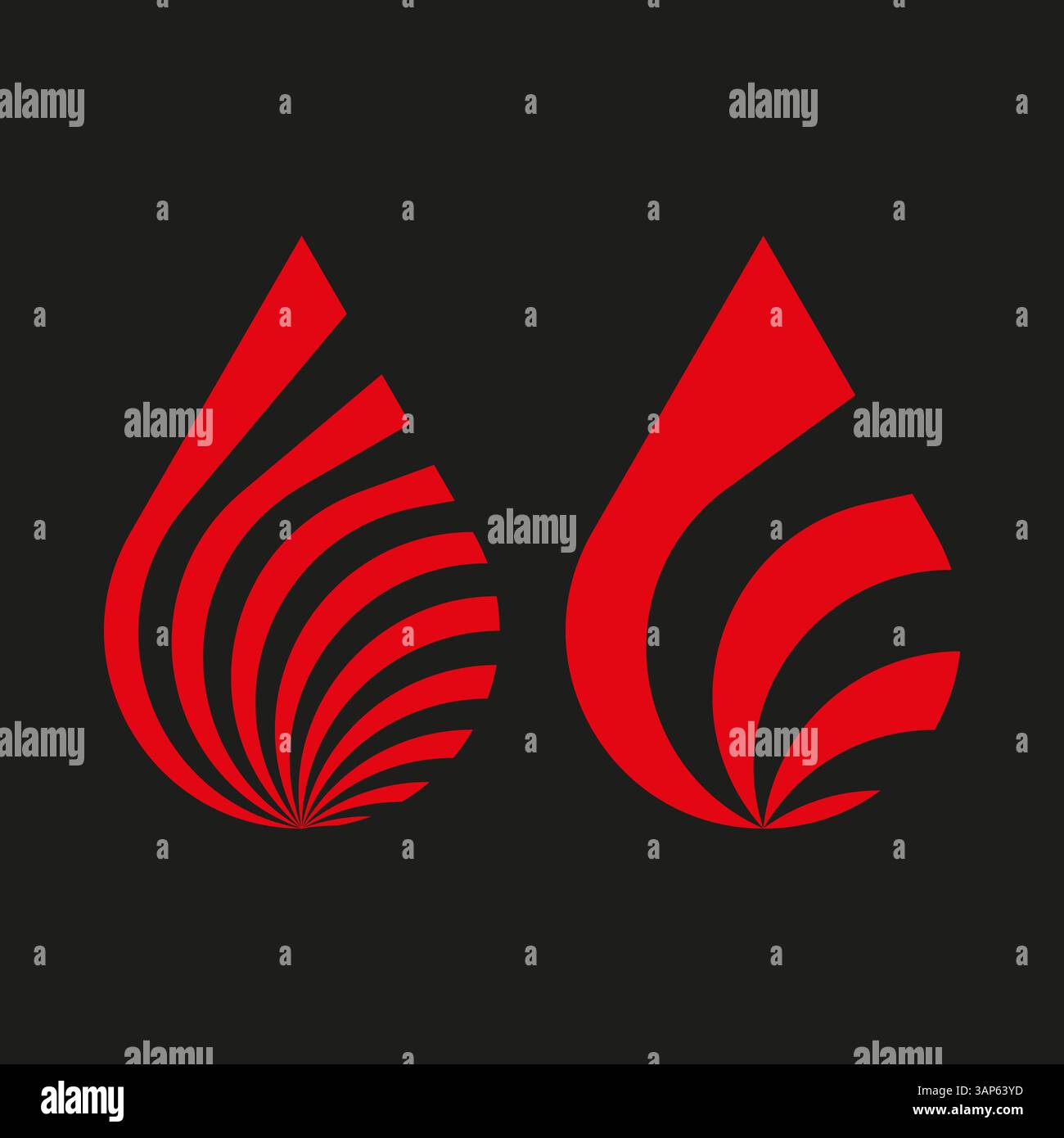Red drop shapes, abstract curved stripe elements, vector liquid design ...