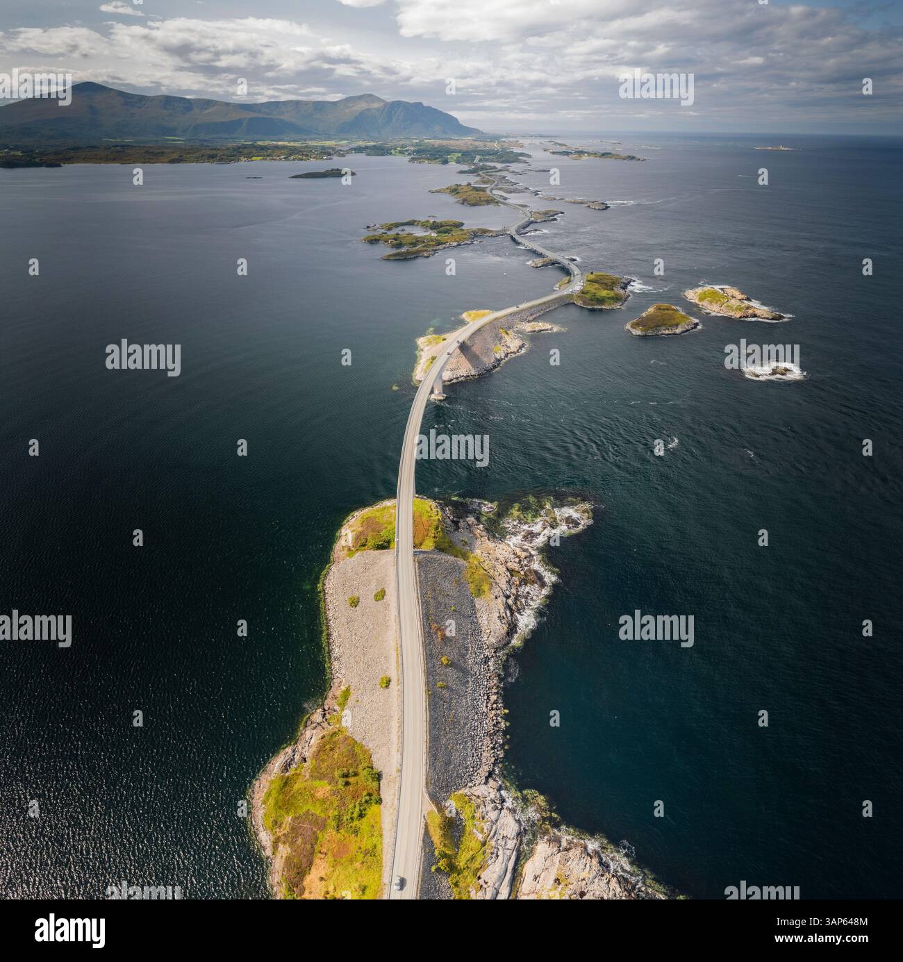 Aerial view of the scenic atlantic ocean road with a beautiful bridge ...