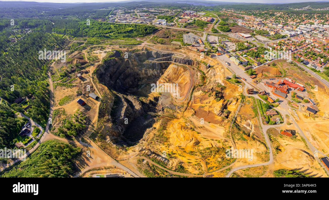 Aerial view of falun mine and historic quarry surrounded by beautiful ...