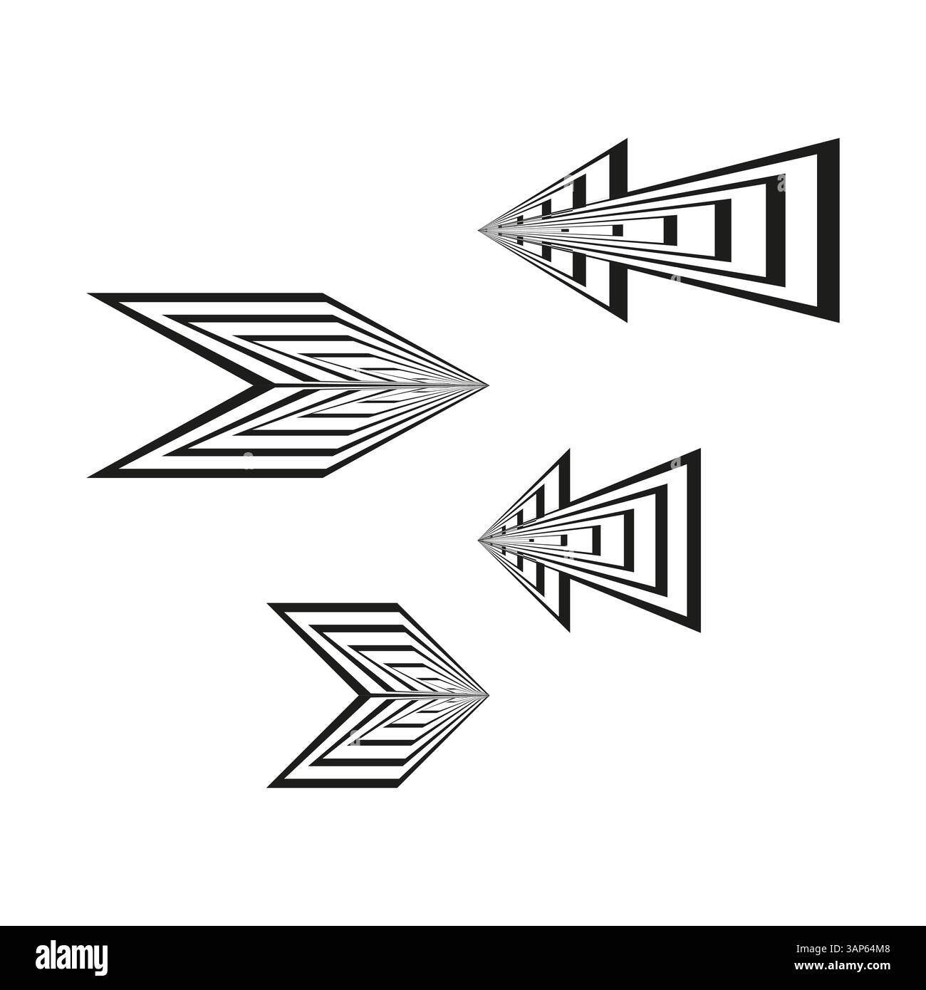 Nested chevron pattern. Vector arrow design. Black layered icon. White ...