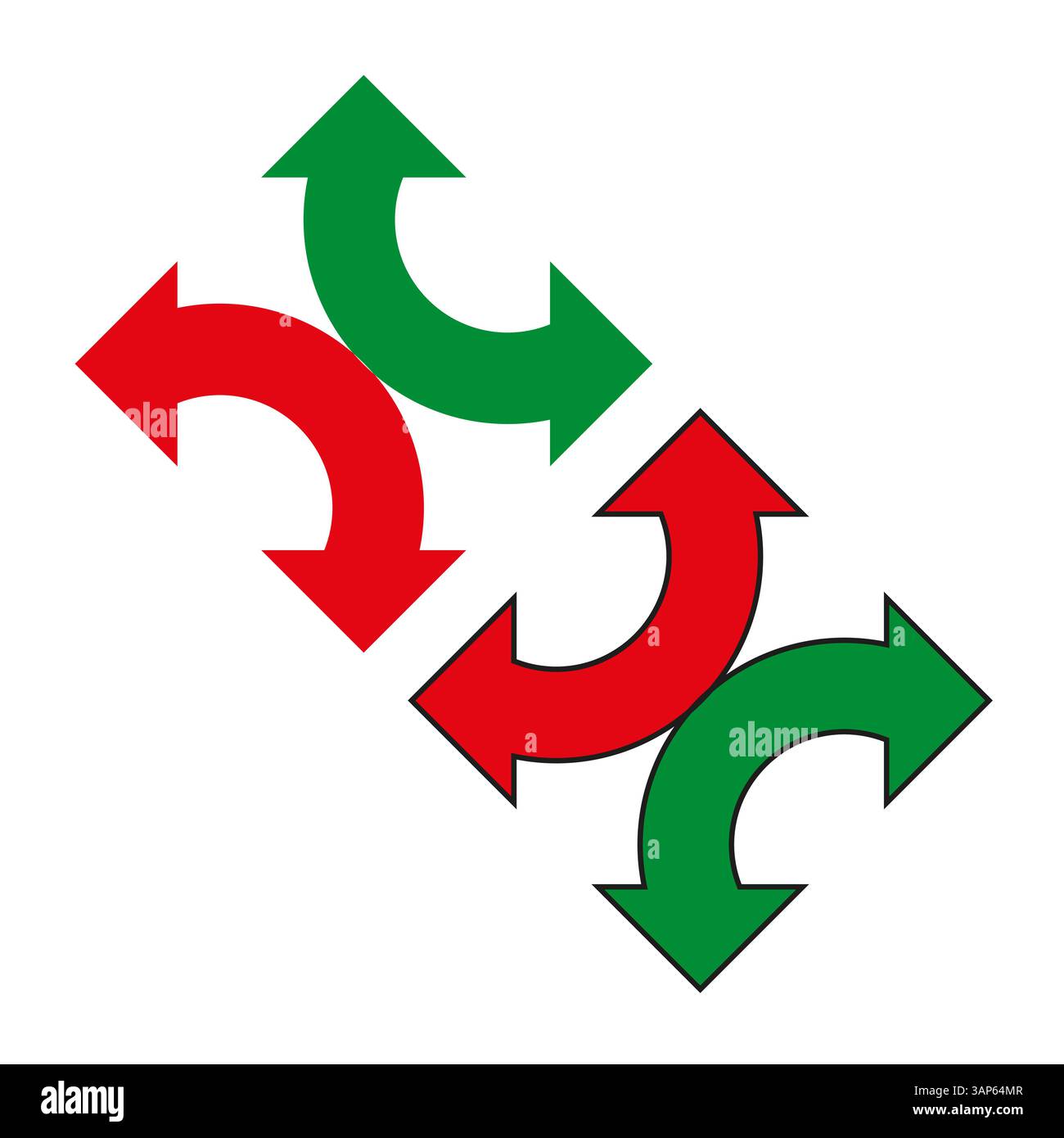 Curved arrow design. Directional motion graphic. Green red rotation. Vector arrow icon Stock ...