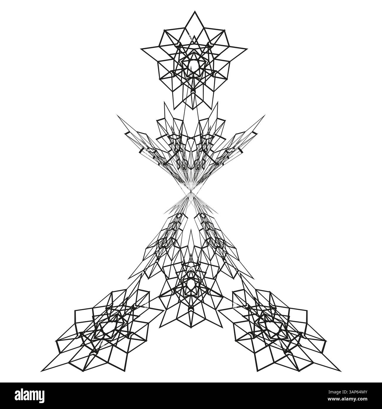 Star crown shape. Complex linear pattern. Decorative vector object. Symmetrical swirl layout ...