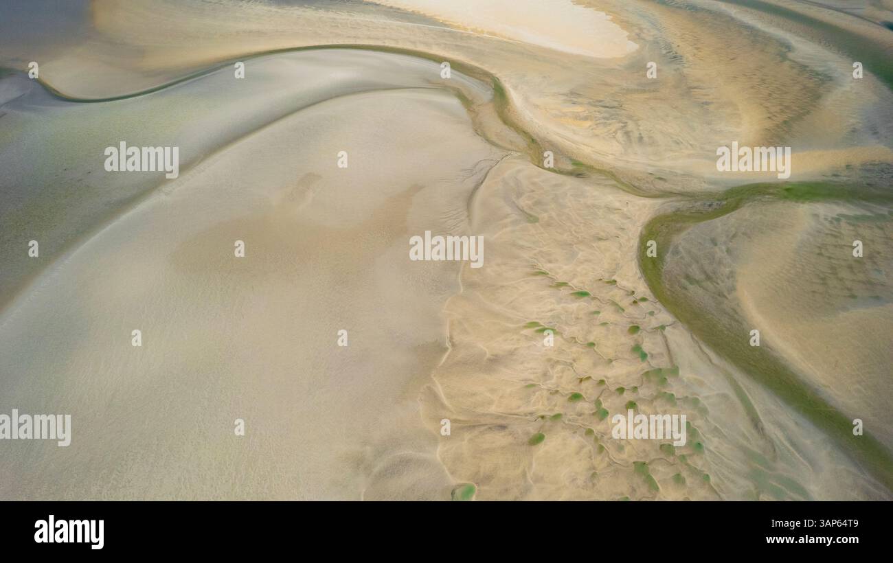 Aerial view of serene seilebost beach with beautiful sand and tranquil ...
