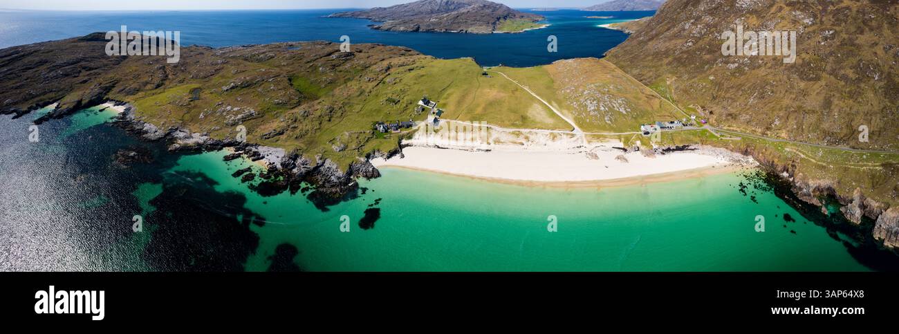 Aerial view of loch crabhadal with majestic cliffs and pristine beach ...