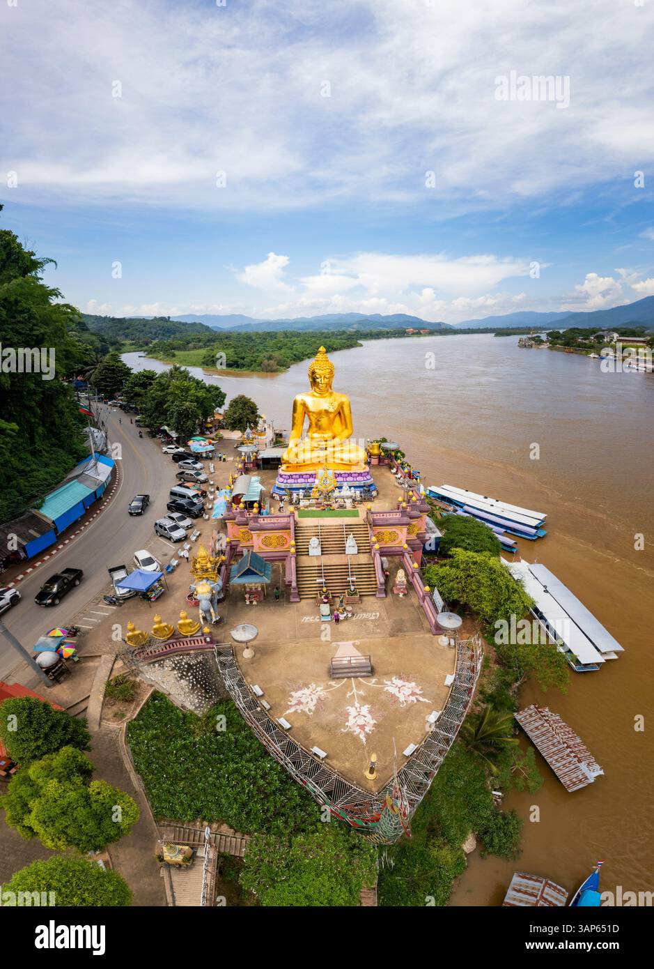 Aerial view of Golden Triangle Buddha, Wiang (Golden Triangle), Chiang ...
