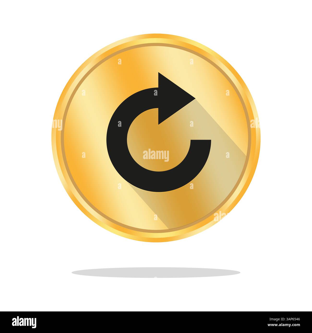Refresh arrow icon. Gold vector button. Repeat media symbol. Black ...
