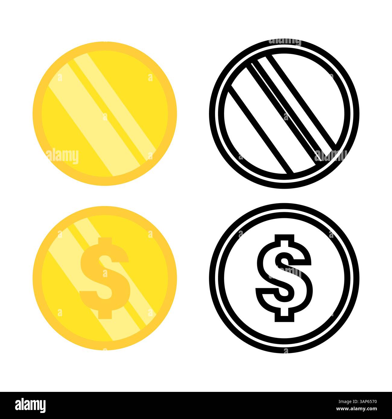 Coin icon illustration. Currency dollar sign. Money graphic set. Yellow ...