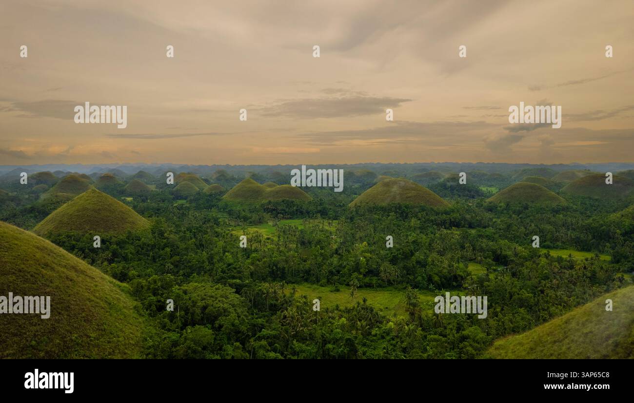Aerial view of lush green landscape of Chocolate Hills, Bohol ...