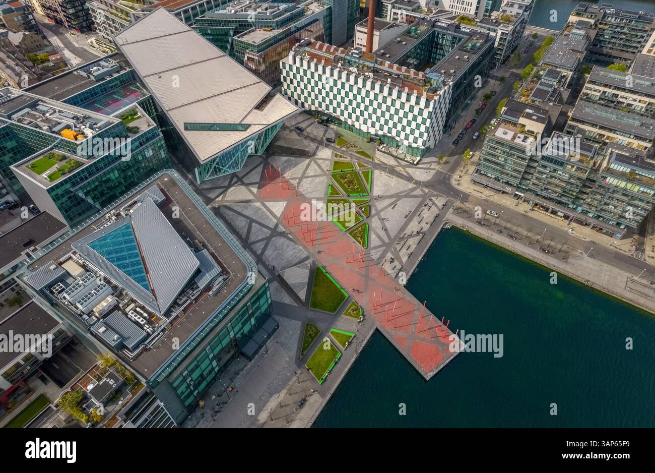 Aerial view of Grand Canal and Grand Canal Square, Dublin, Ireland ...