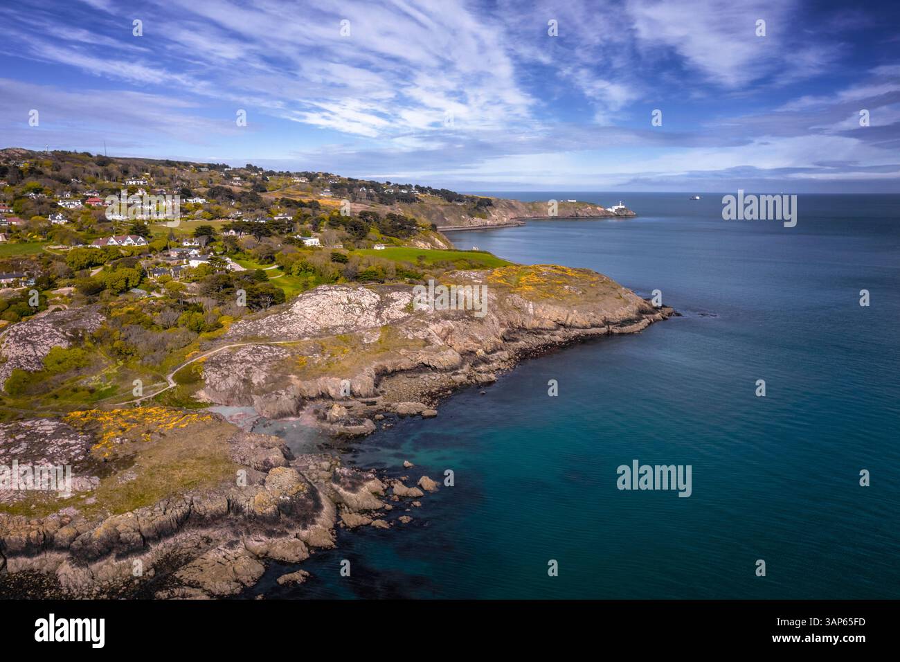 Aerial view of wild coastline with cliffs near North Bull Island, Howth ...