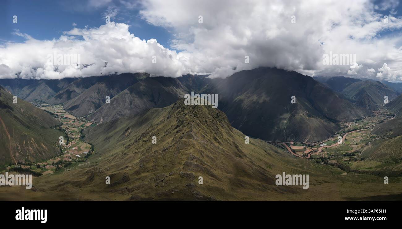 Aerial view of Inti punku with Apu Veronica, Ollantaytambo ...
