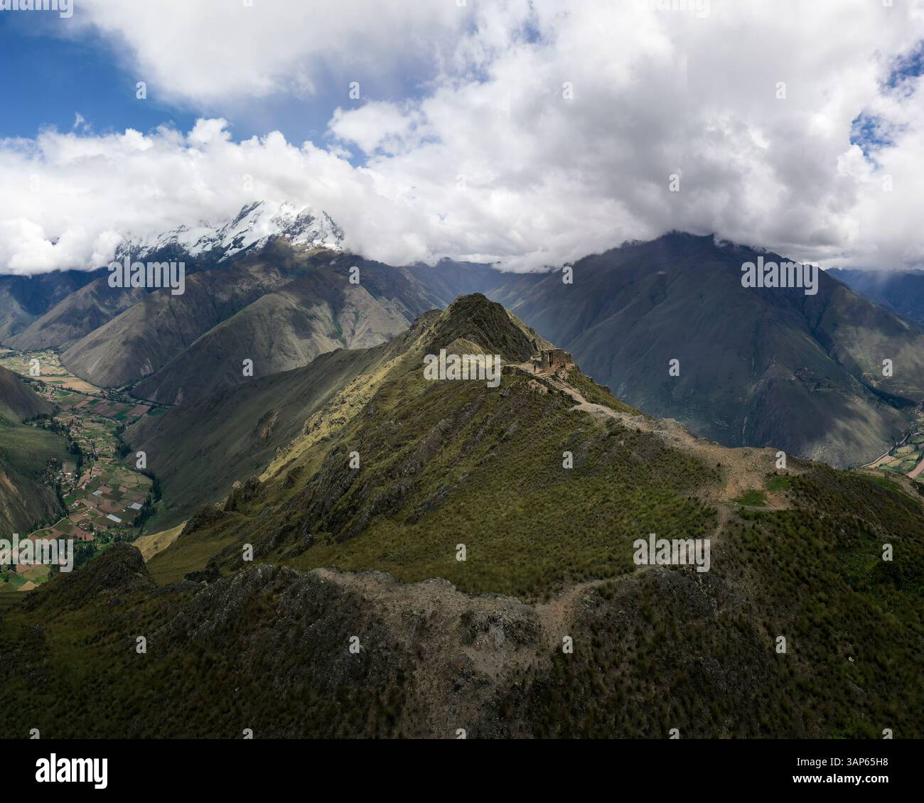 Aerial view of snowy peaks in Zillertal Alps, Ollantaytambo, Peru Stock ...