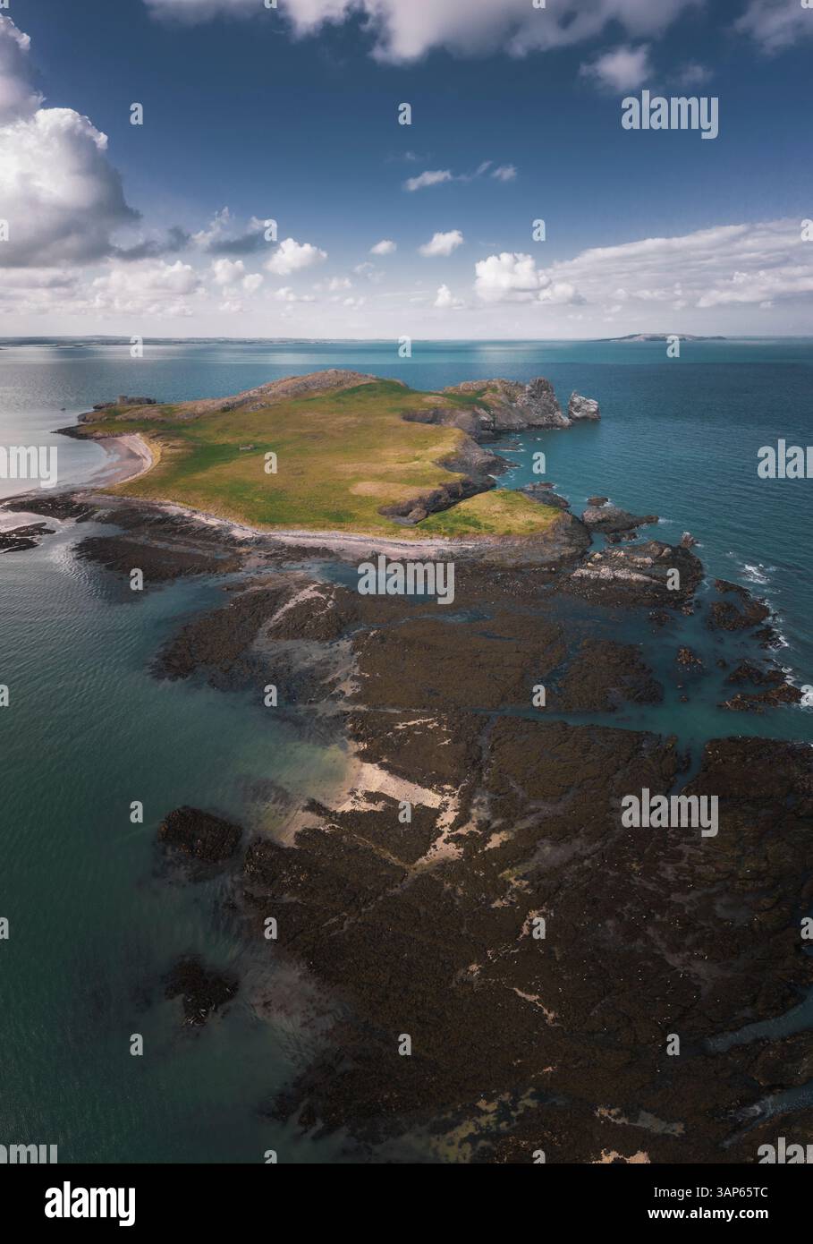 Aerial view of Ireland's Eye small island in the Irish Sea, Howth ...