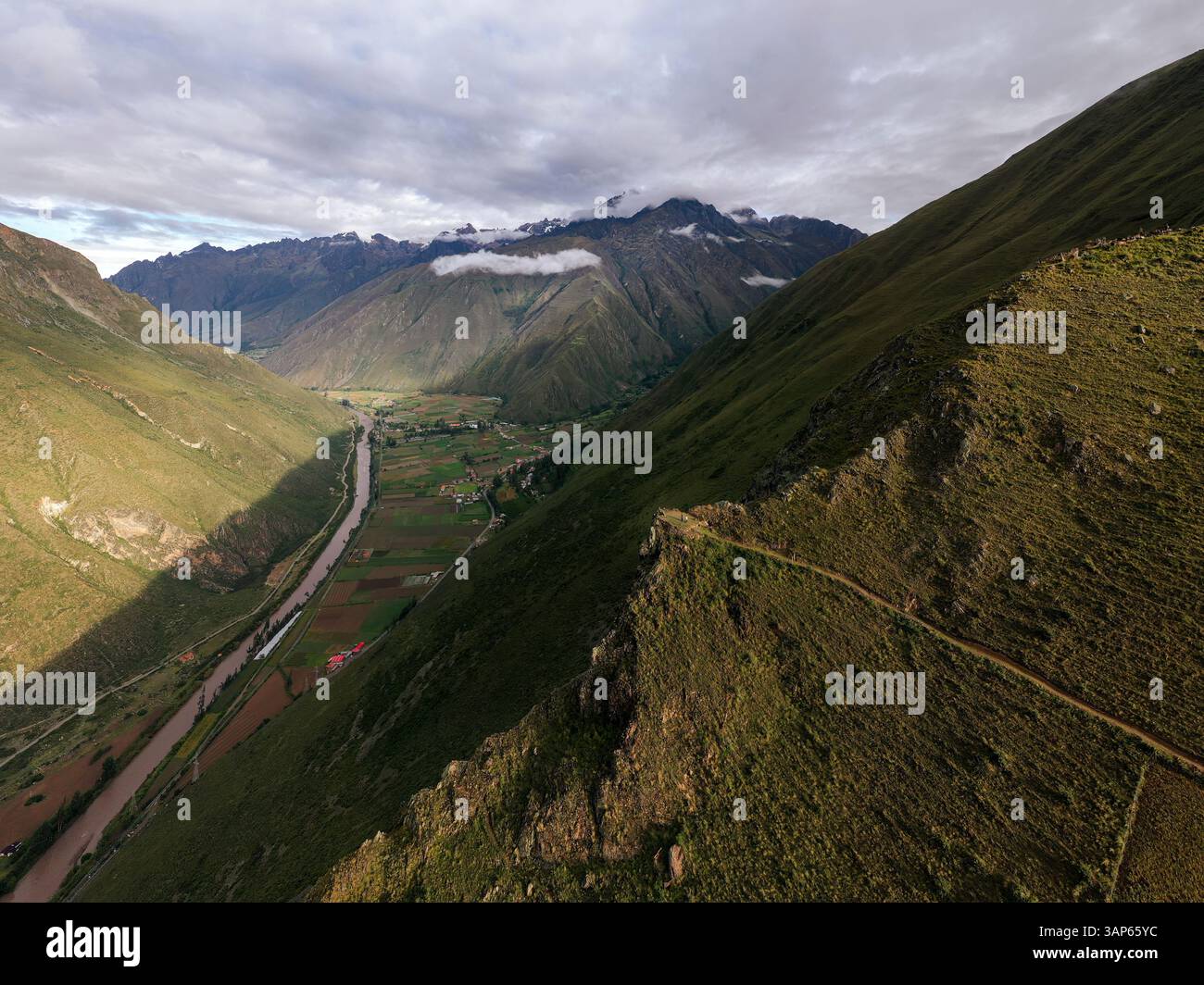 Aerial view of Apu Veronica mountain peak, Ollantaytambo, Peru Stock ...