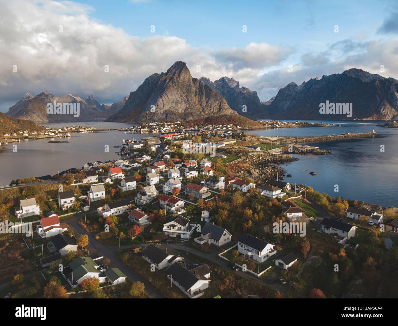 Aerial view of Reine town, Moskenesoya island, Moskenes, Lofoten ...