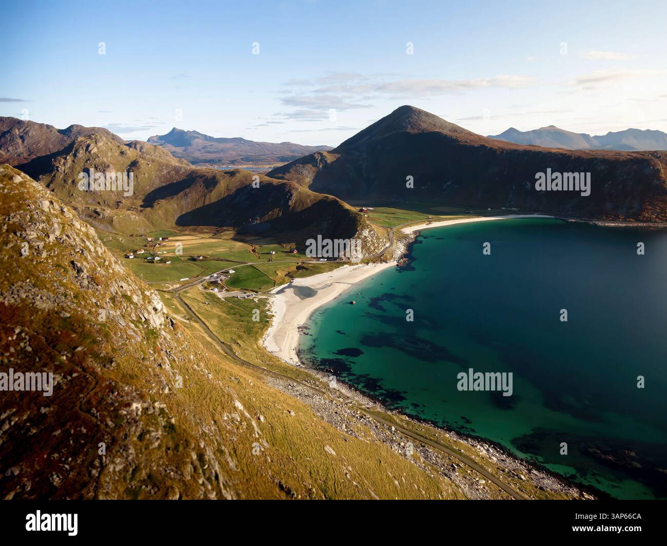 Aerial view of Haukland beach in Hauklandstranda, leknes, Lofoten ...