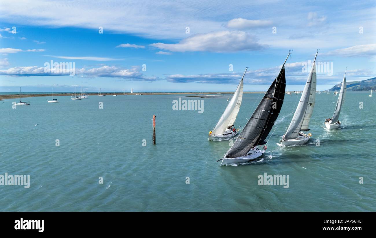 Nelson, New Zealand - 20 November 2024: Aerial view of a sailing race ...