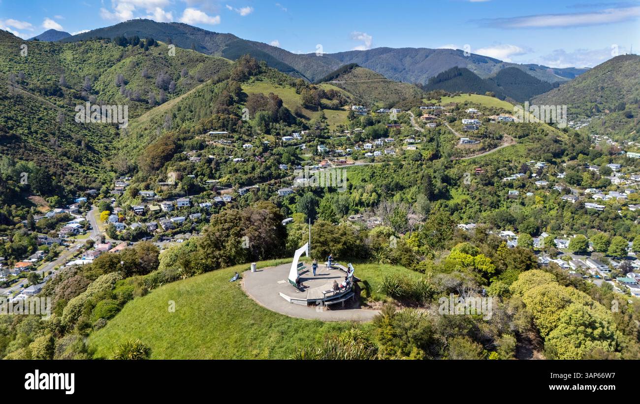 Aerial view of the centre of New Zealand monument surrounded by lush ...