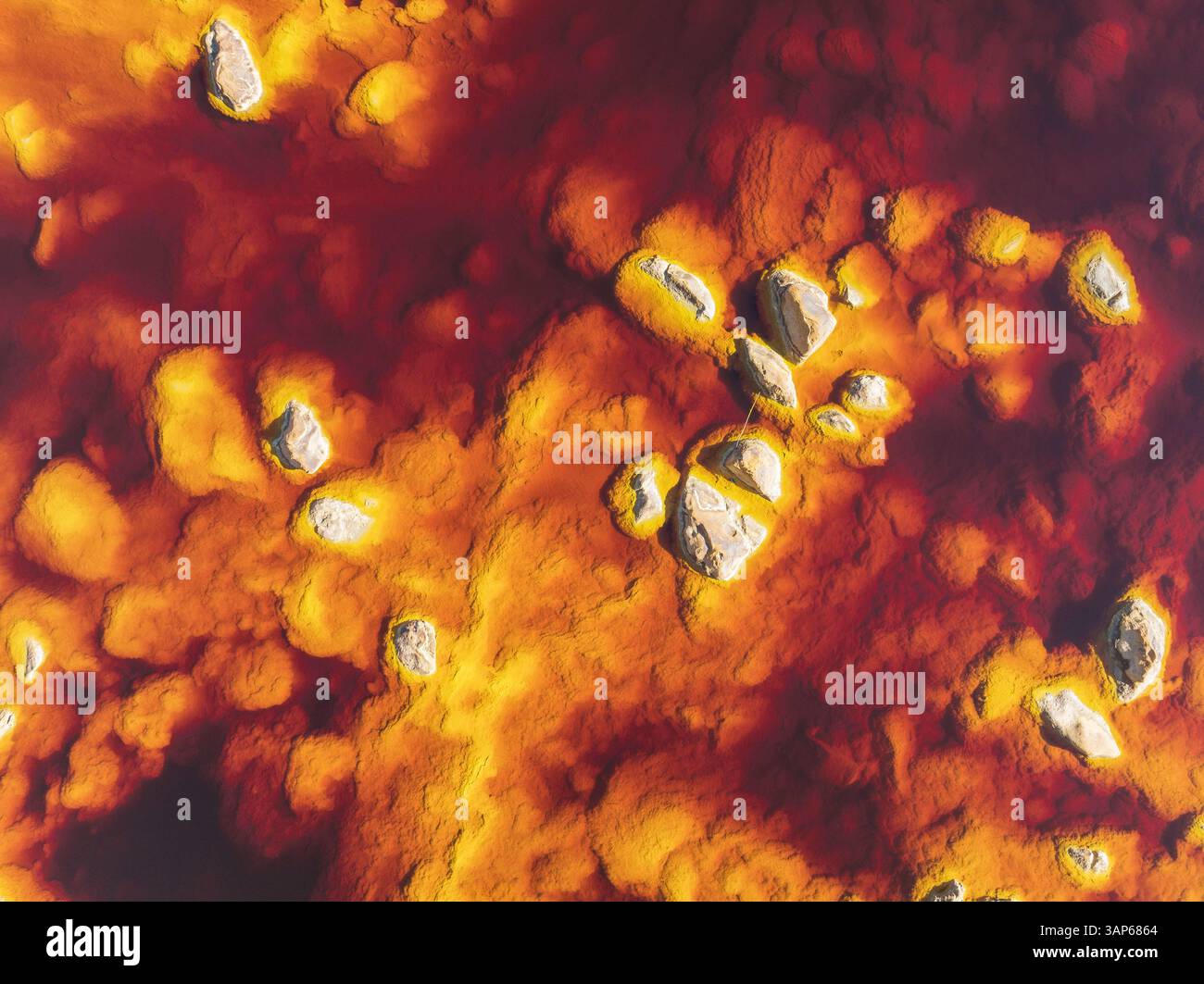 Aerial view of the colorful and vibrant Rio Tinto with unique rock ...