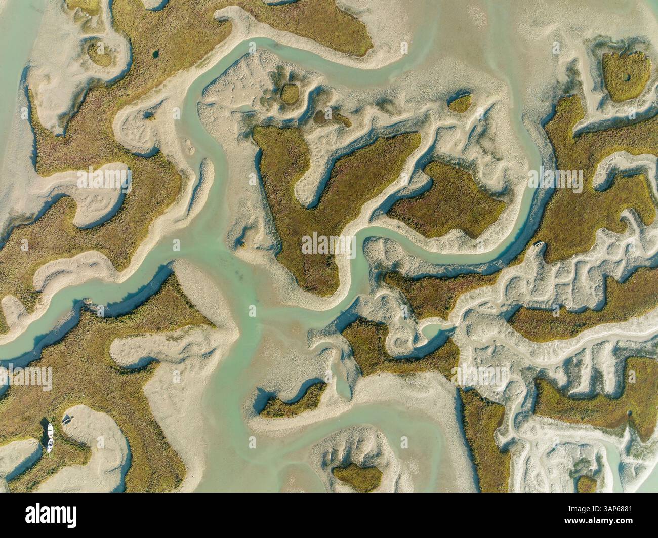 Aerial view of beautiful natural patterns in the Bahia de Cadiz with ...