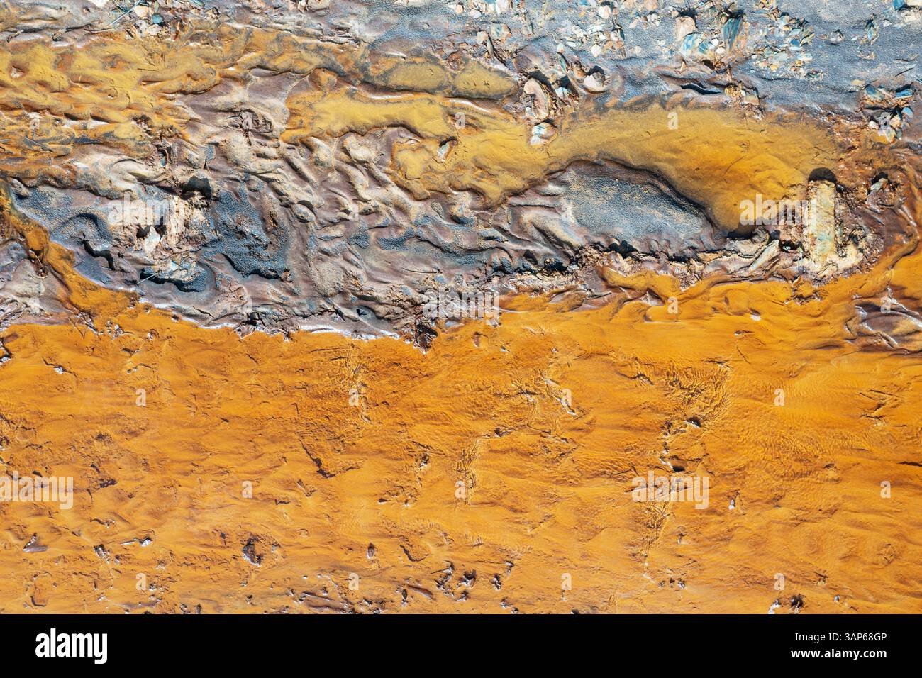 Aerial view of colorful geological formations and unique mineral ...