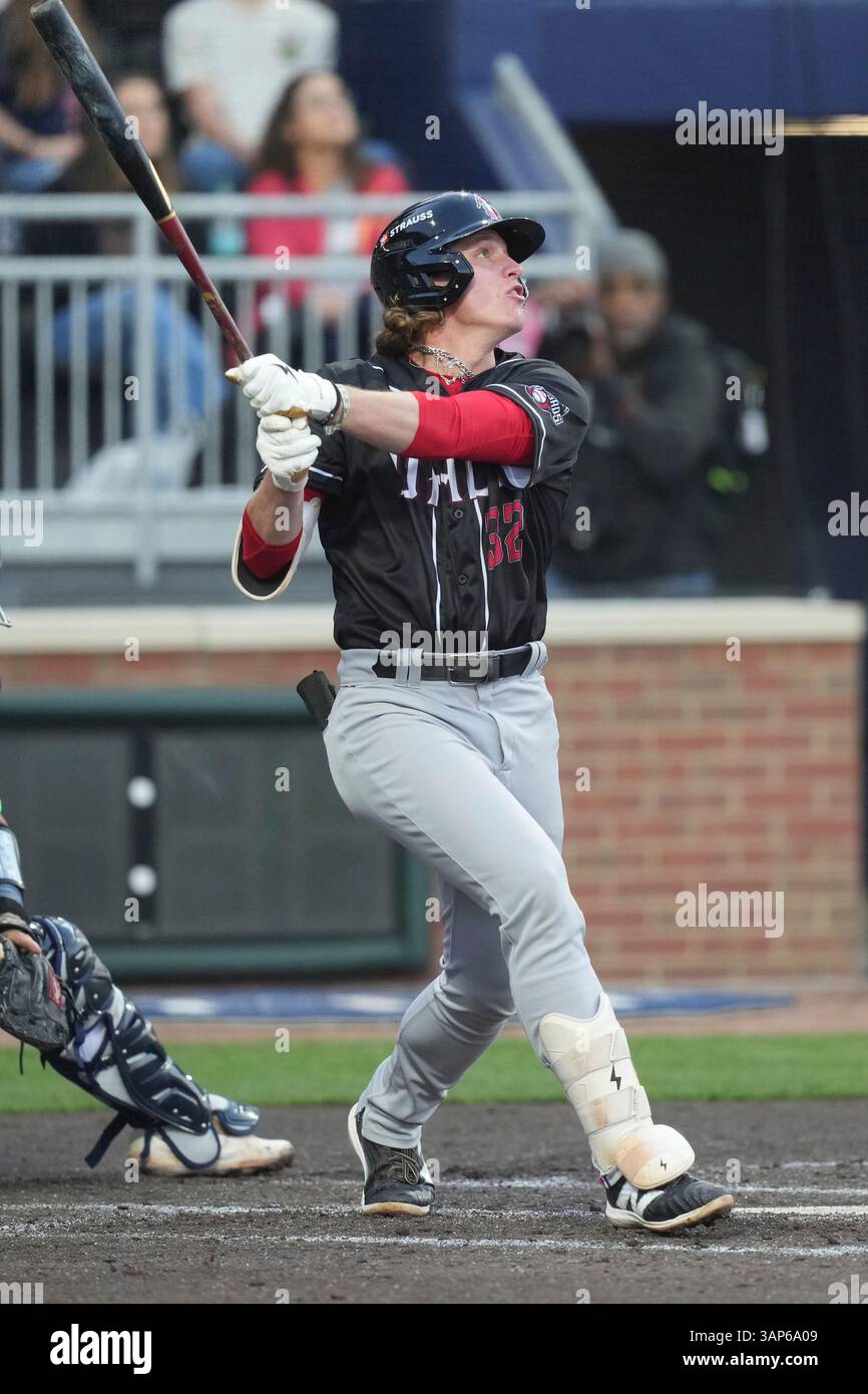 Rafe Perich (32) of the Hickory Crawdads at bat in a preseason ...