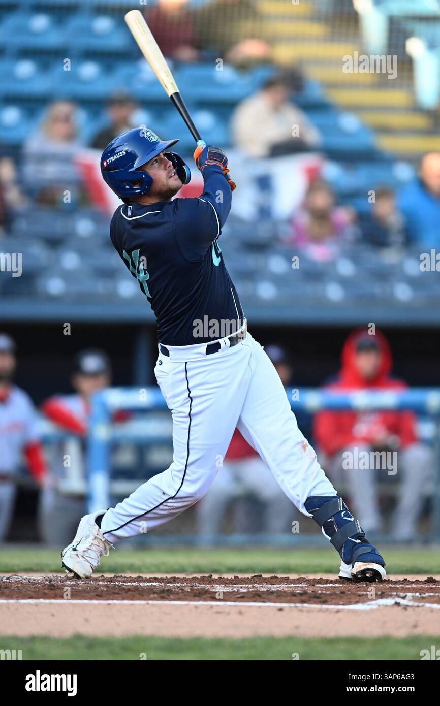 Asheville Tourists Garret Guillemette (14) swings at a pitch during a game against the ...