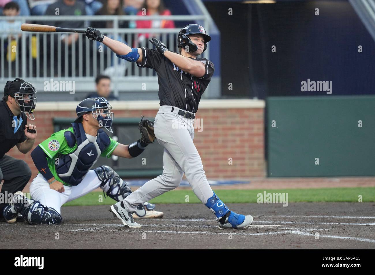 Maxton Martin (41) of the Hickory Crawdads at bat in a preseason ...