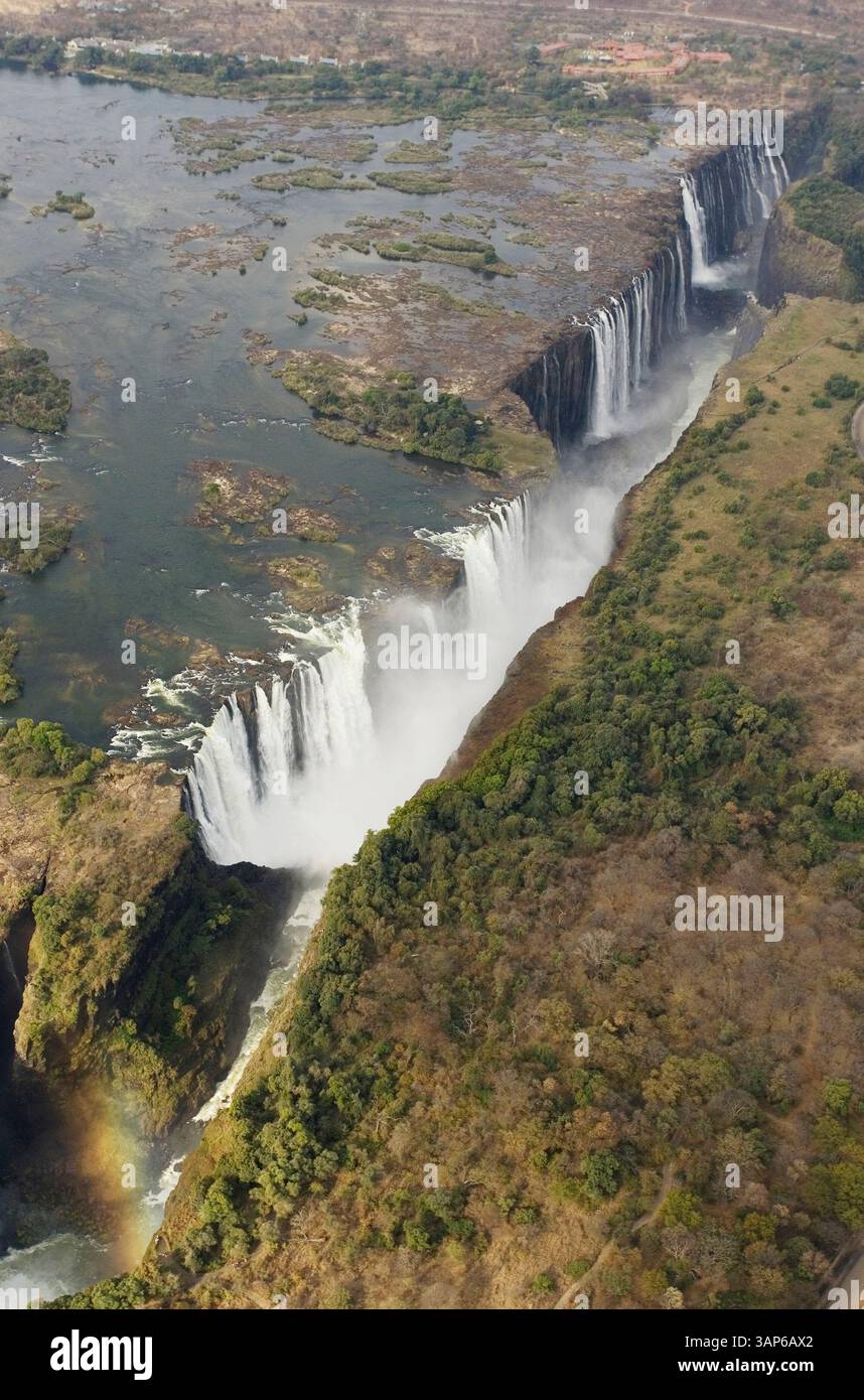 Aerial view of the Zambezi River and the Victoria Falls, World Heritage ...
