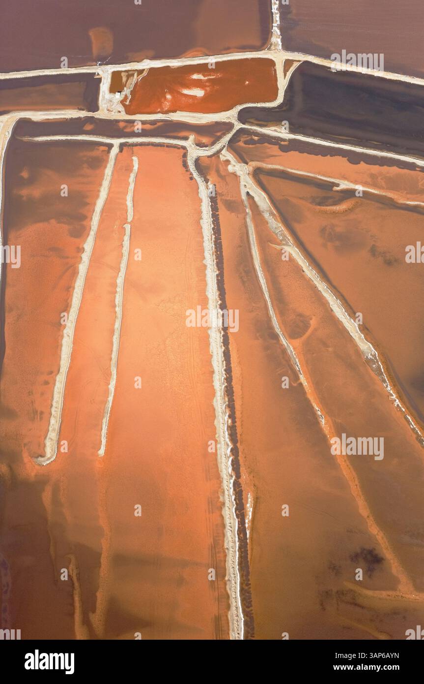 Aerial view of saline water at the salt works of Walvis Bay between ...