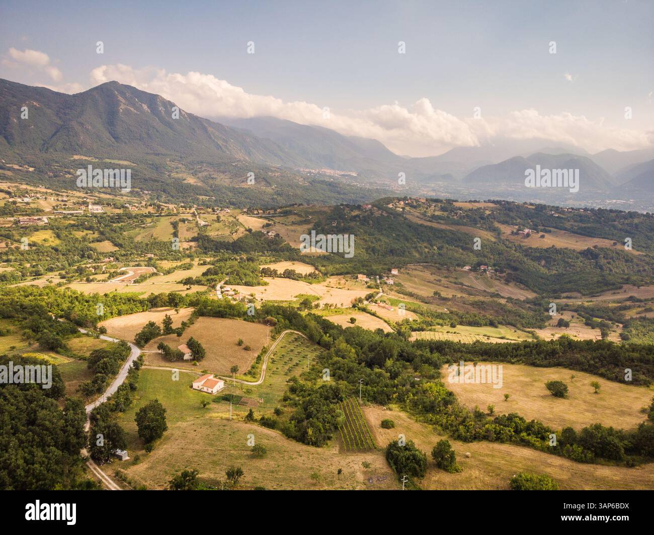 Aerial view of rolling hills, mountains and country lanes in Avellino ...