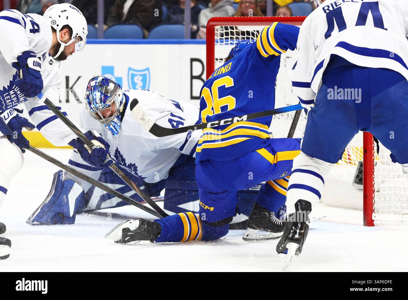 Buffalo Bills center Noah Ostlund (36) is stopped by Toronto Maple ...